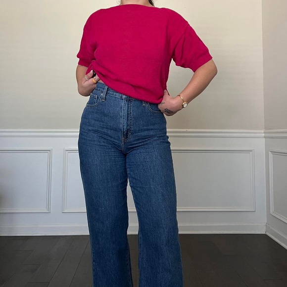 British Vogue | Sweaters | Vintage 8s Fuchsia Pink Short Sleeve Knit ...